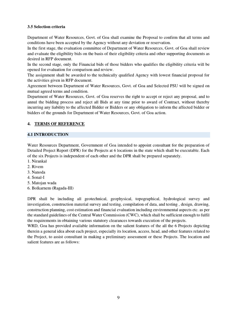 Goa Dam TOR | PDF | Feasibility Study | Environmental Impact Assessment