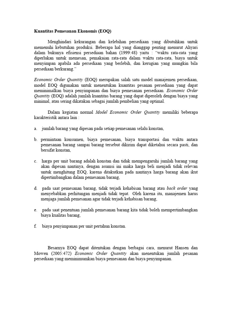 Kuantitas Pemesanan Ekonomis EOQ | PDF
