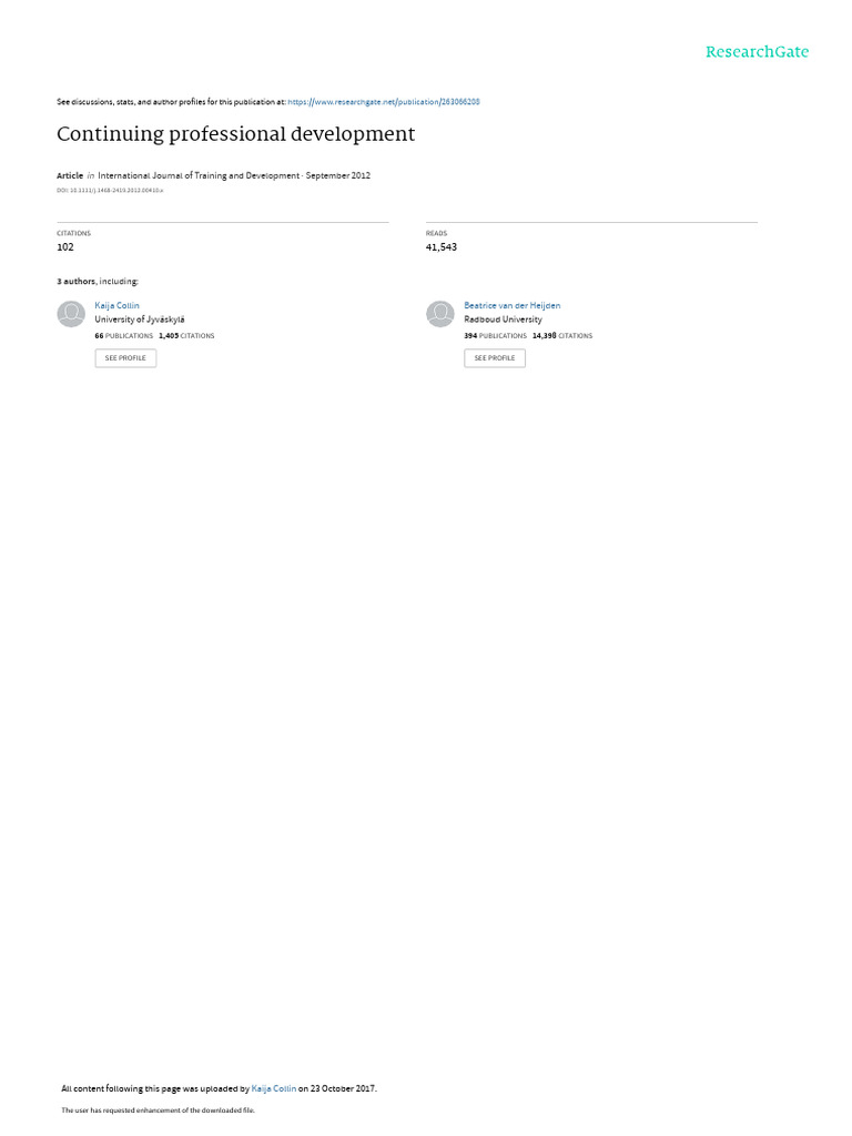 Continuing Professional Development | PDF | Mentorship | Teacher Education