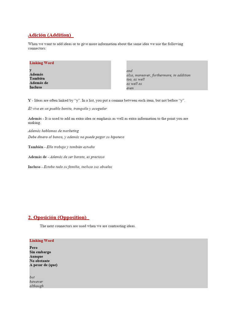 Spanish Connectors | PDF