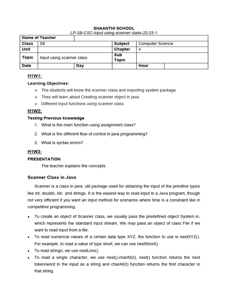 LP-S8-CSC-Input Using Scanner Class-22-23-1 | PDF