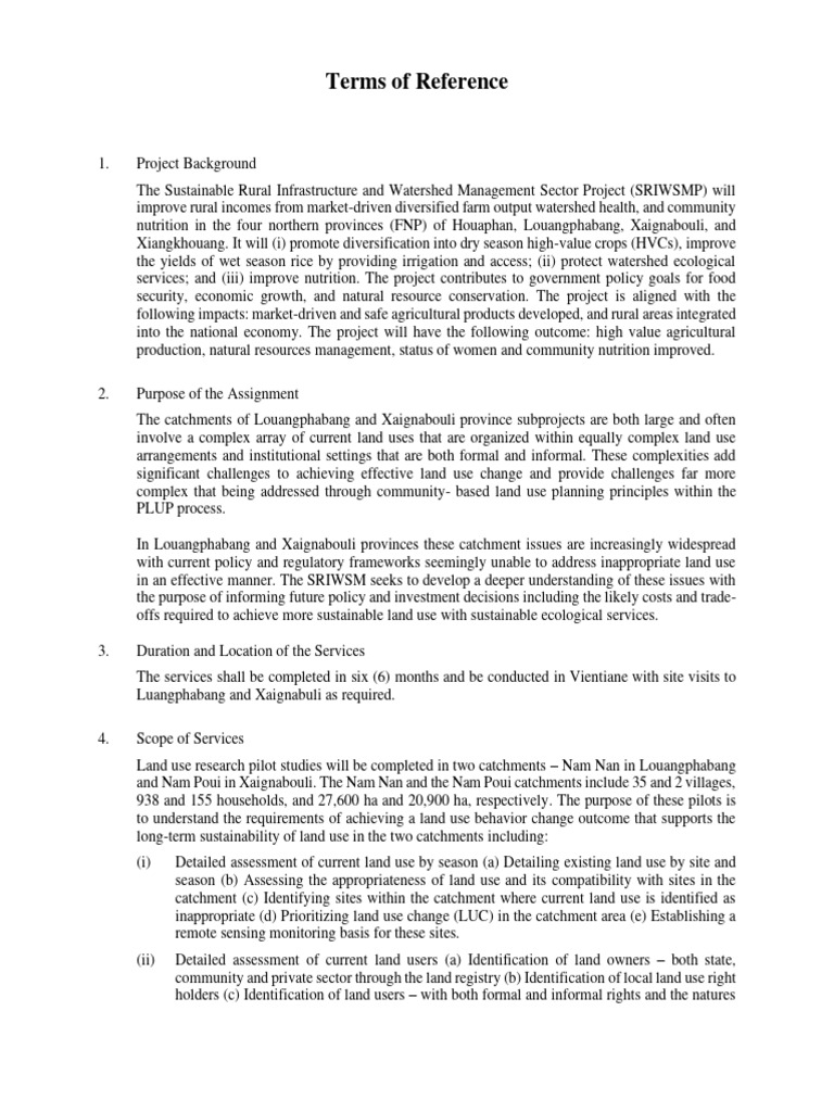 Terms of Reference-Catchment Study (LPB-XYL) 28sept22 | PDF ...