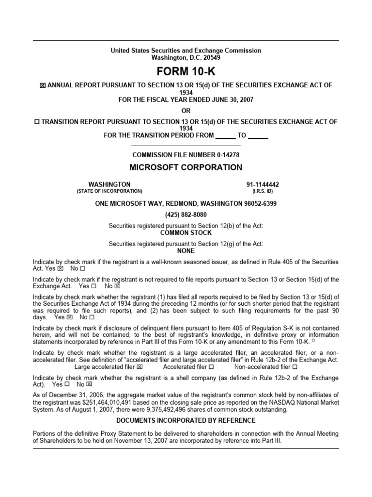 FORM 10-K: Microsoft Corporation | PDF | Microsoft Windows | Form 10 K