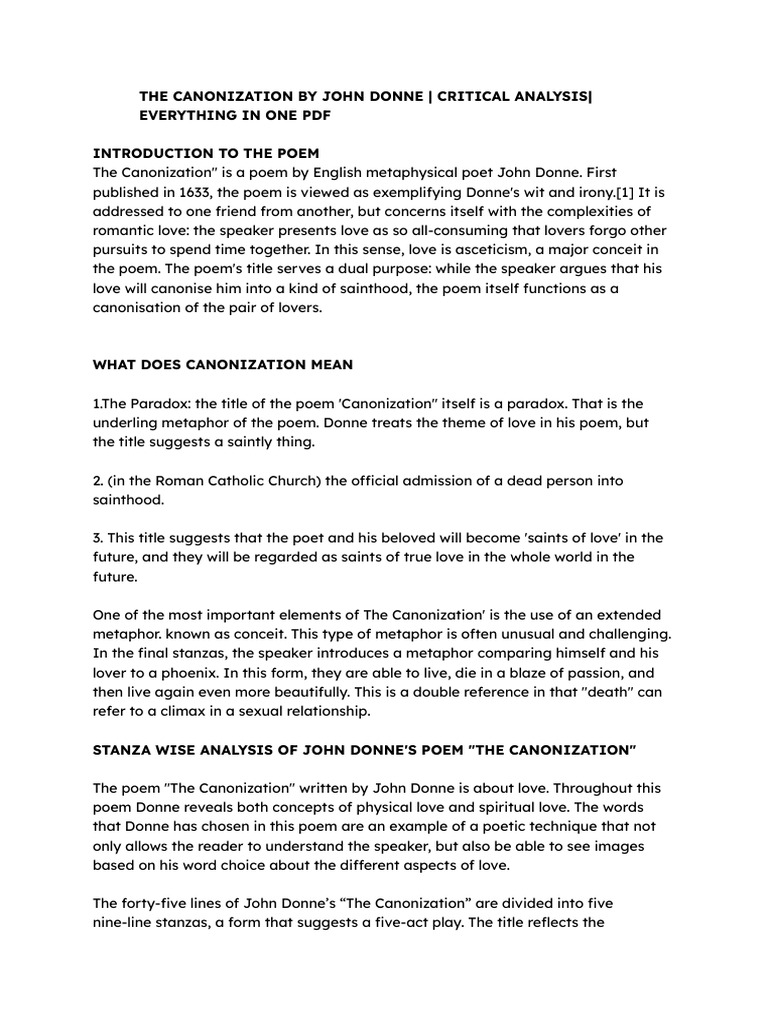 The Canonization by John Donne - Critical Analysis - Everything in One ...