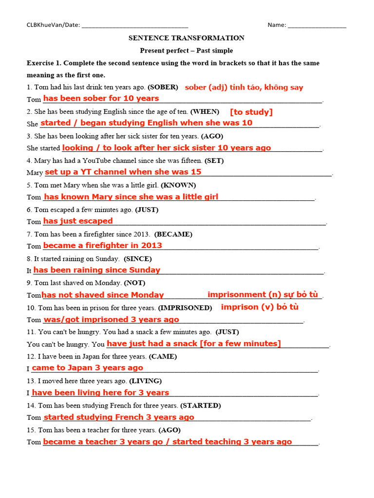 Sentence Transformation Exercises | PDF