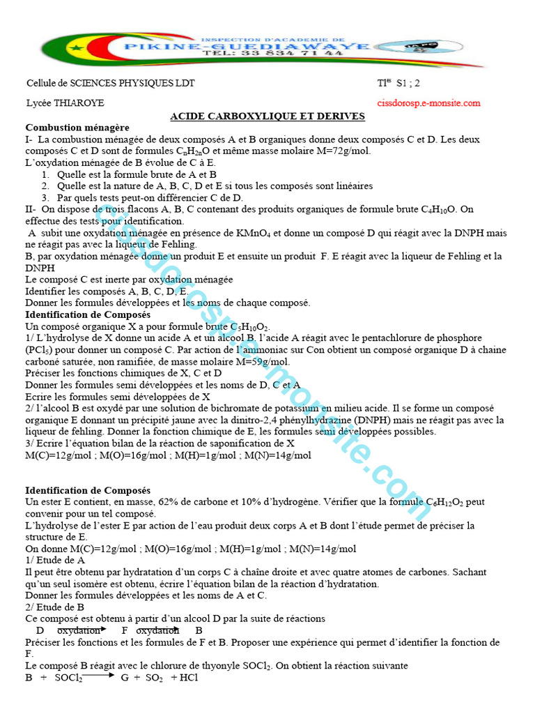 Fascicule Chimie ts2 | PDF | Ester | Acide carboxylique