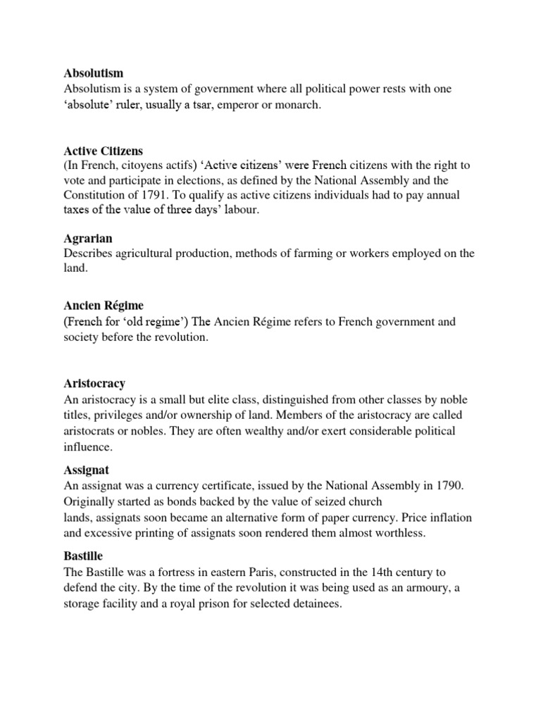Key Terms of the French Revolution | PDF | French Revolution | Reign Of ...