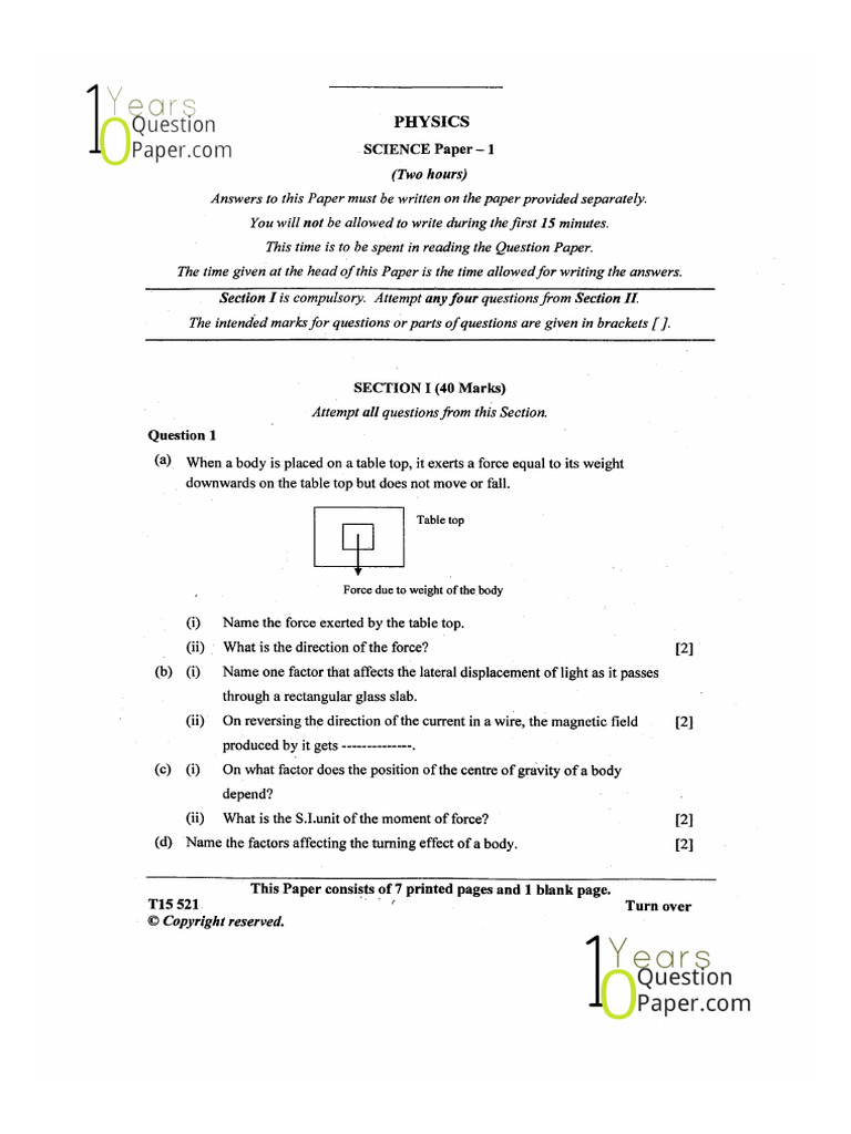 Icse 2015 Physics Class 10 | PDF