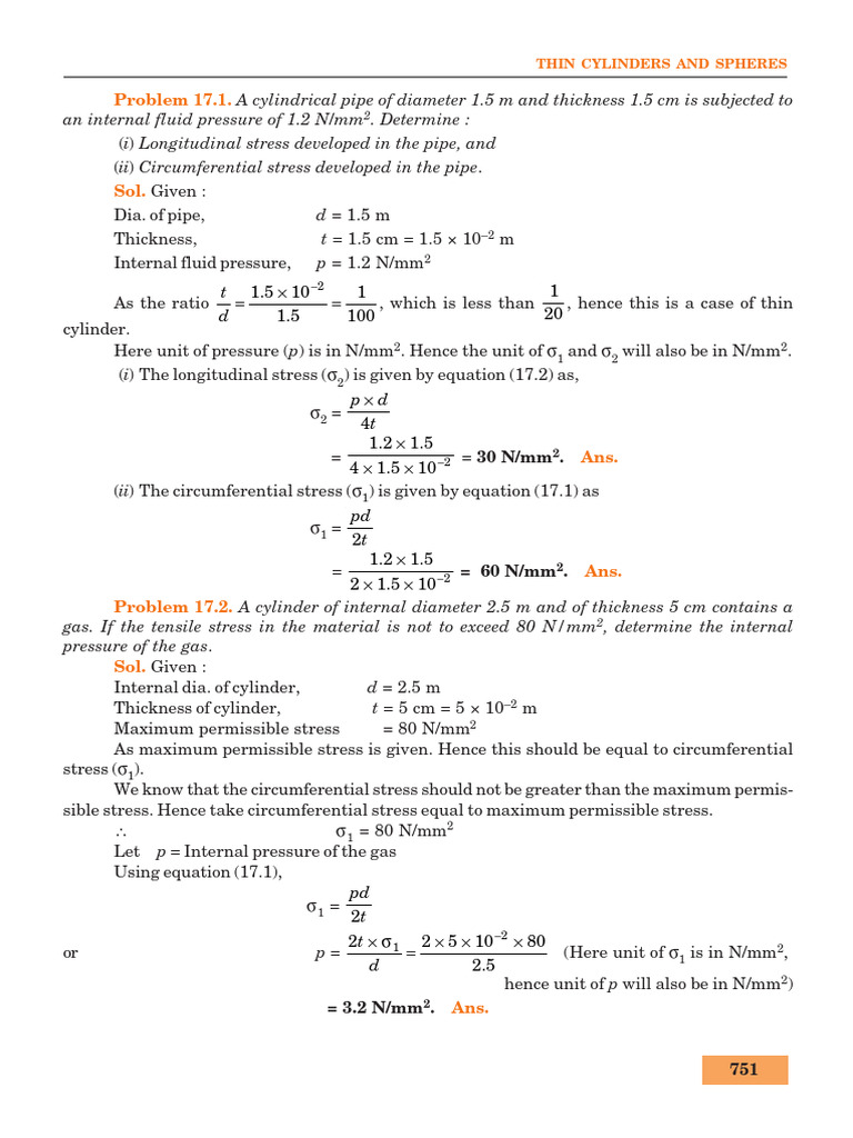 MMEN 226 - Worked Examples on Thin Walled Cylinders, Set 5 | PDF | Stress (Mechanics) | Physical ...