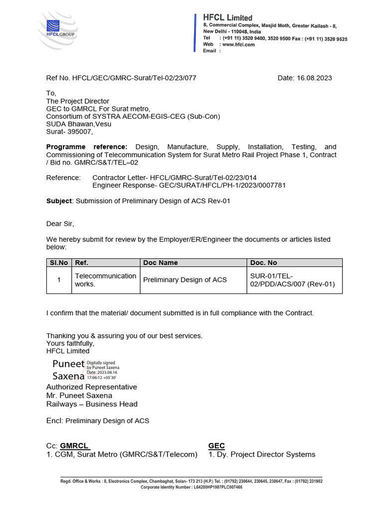 Preliminary ACS Design Submission for Surat Metro | PDF