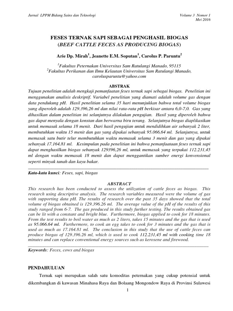 ID Feses Ternak Sapi Sebagai Penghasil Biog | PDF