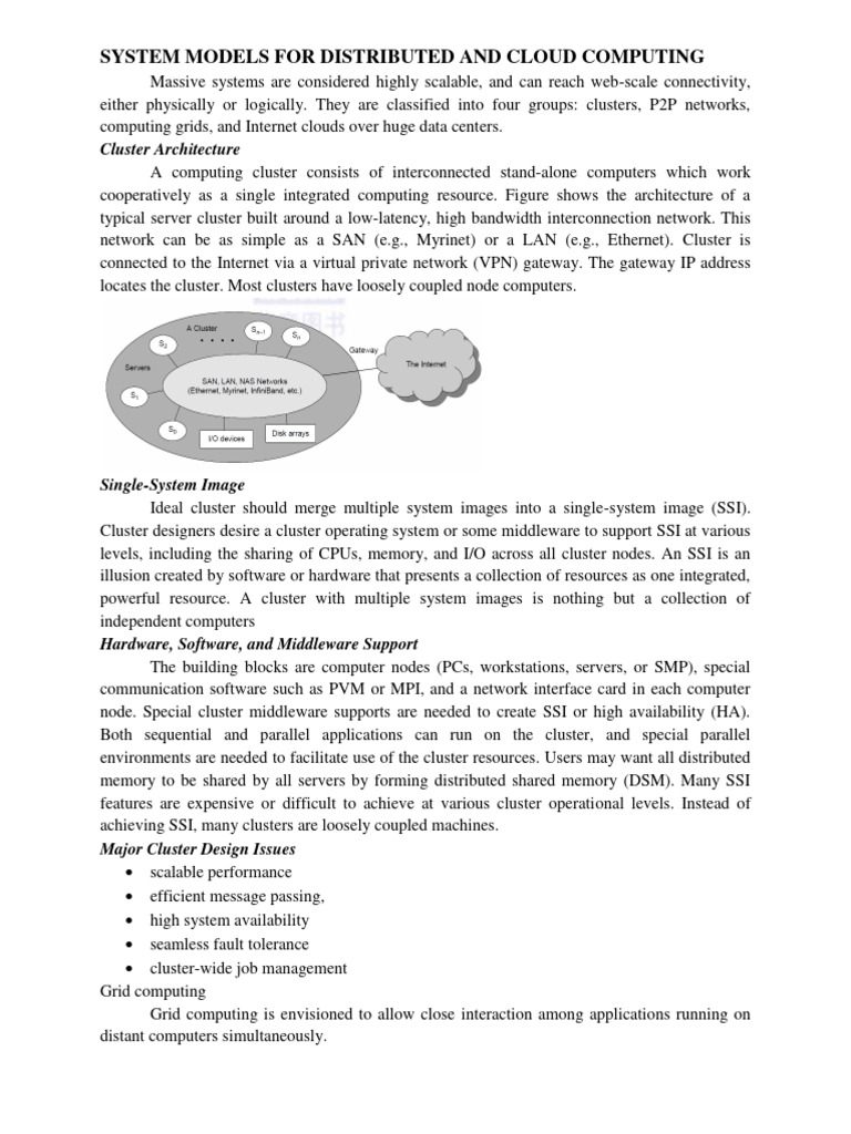 System Models For Distributed and Cloud Computing | Download Free PDF | Computer Cluster | Peer ...