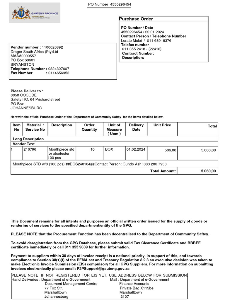 Purchaseorder - 4550296454 | PDF | Procurement | Invoice