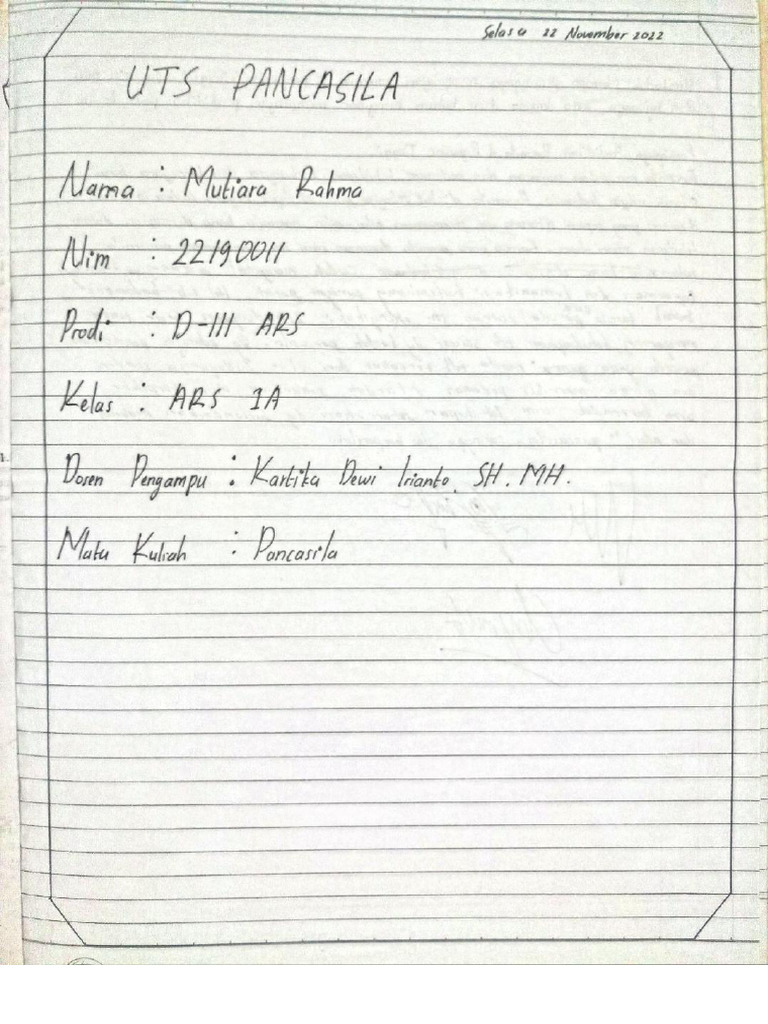 Mutiara Rahma (22190011) Uts 1 Pancasila | PDF