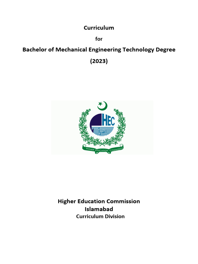 Curriculam For Bachelor of Mechanical Engineering Technology | PDF | Engineering | Course Credit