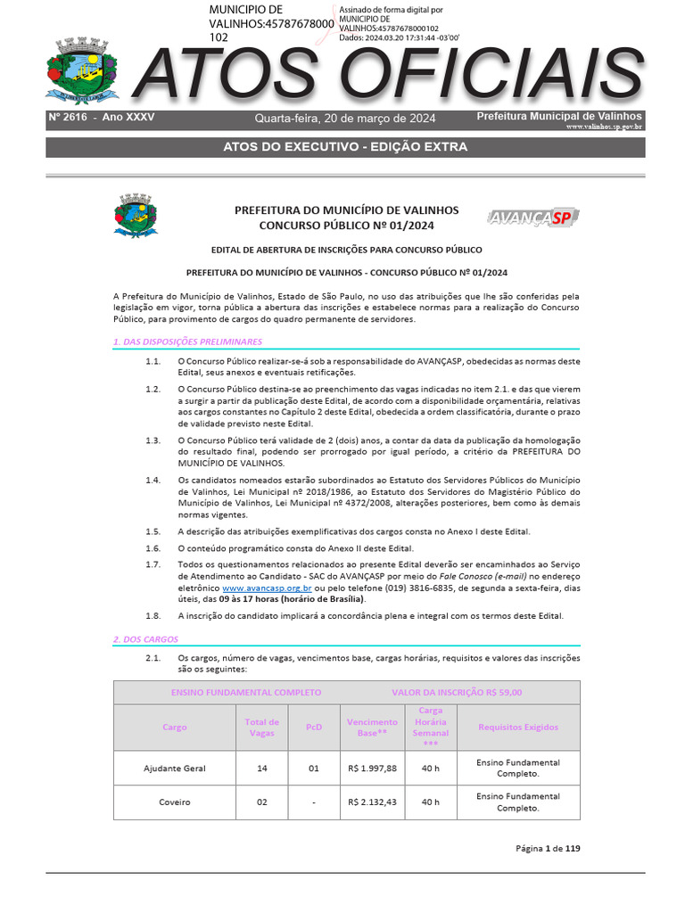 Atos Oficiais: Atos Do Executivo - Edição Extra | PDF