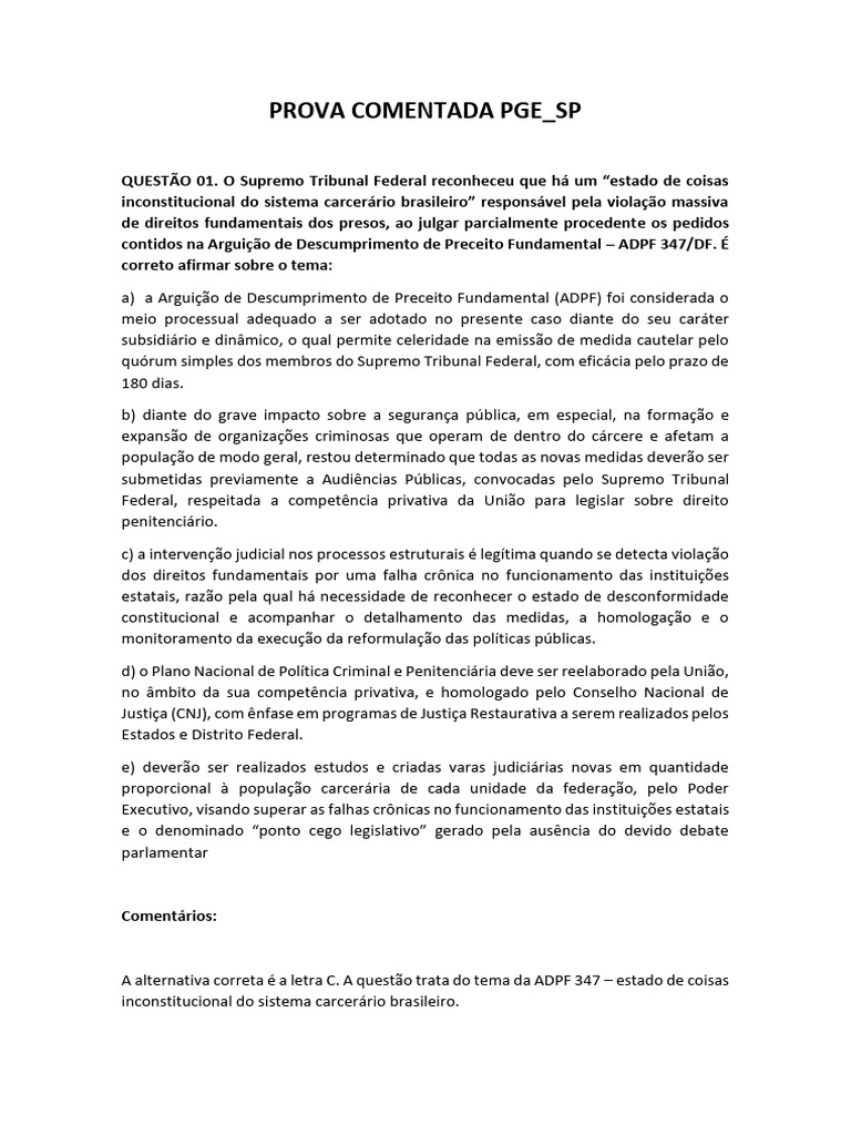 PROVA COMENTADA PGESP | PDF