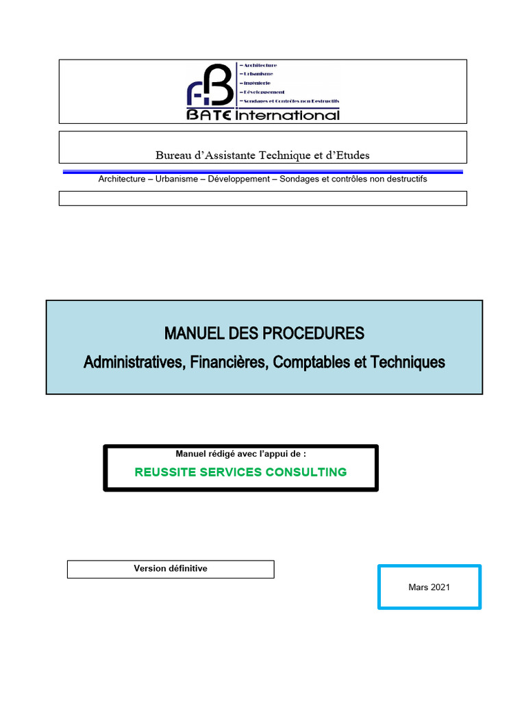 Manuel de Procedures Version Définitive V14-03-2021 | PDF | Finance et ...