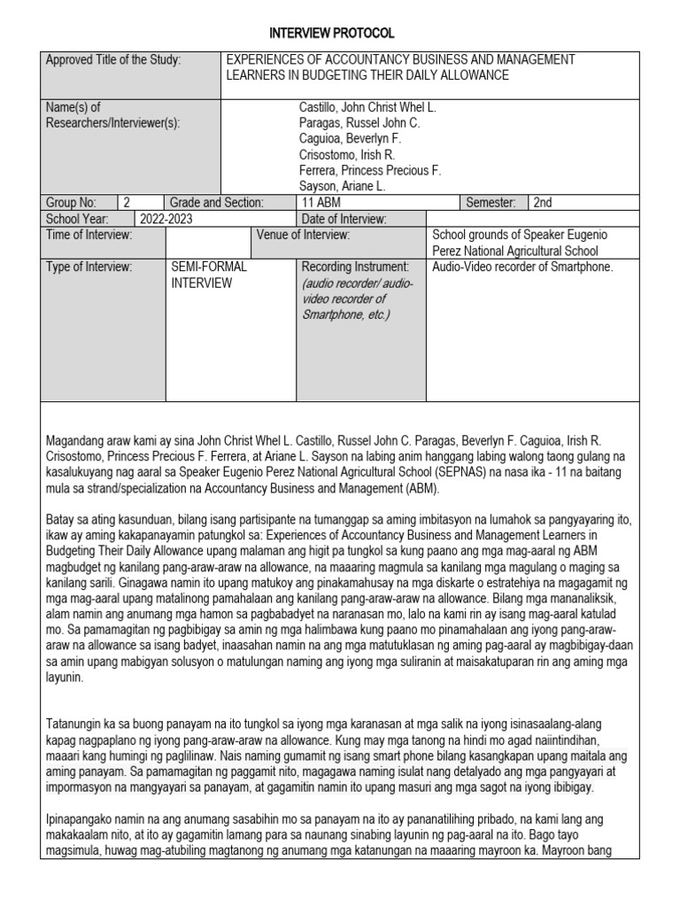 Group 2 Interview Protocol | PDF | Career & Growth | Self-Improvement