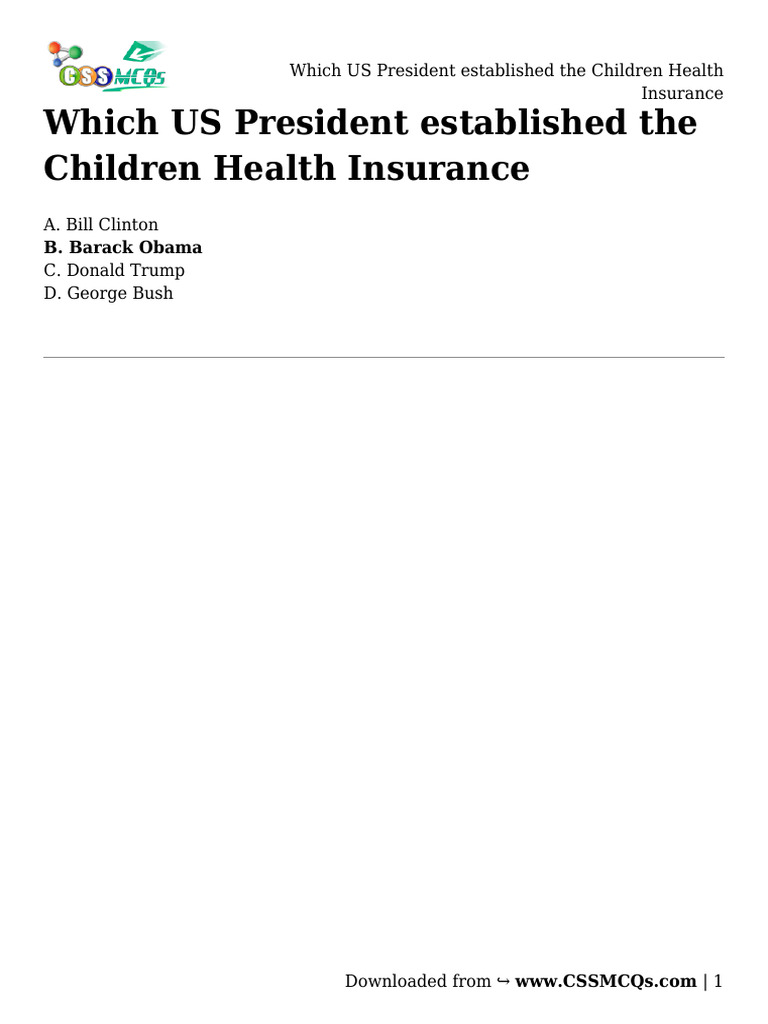 Which US President Established The Children Health Insurance | PDF ...