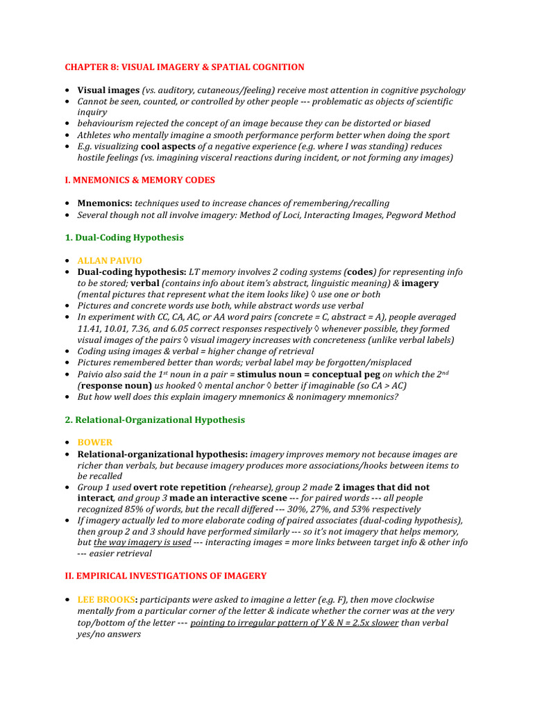 CH 8 Imagery Notes | PDF | Mental Image | Cognitive Psychology