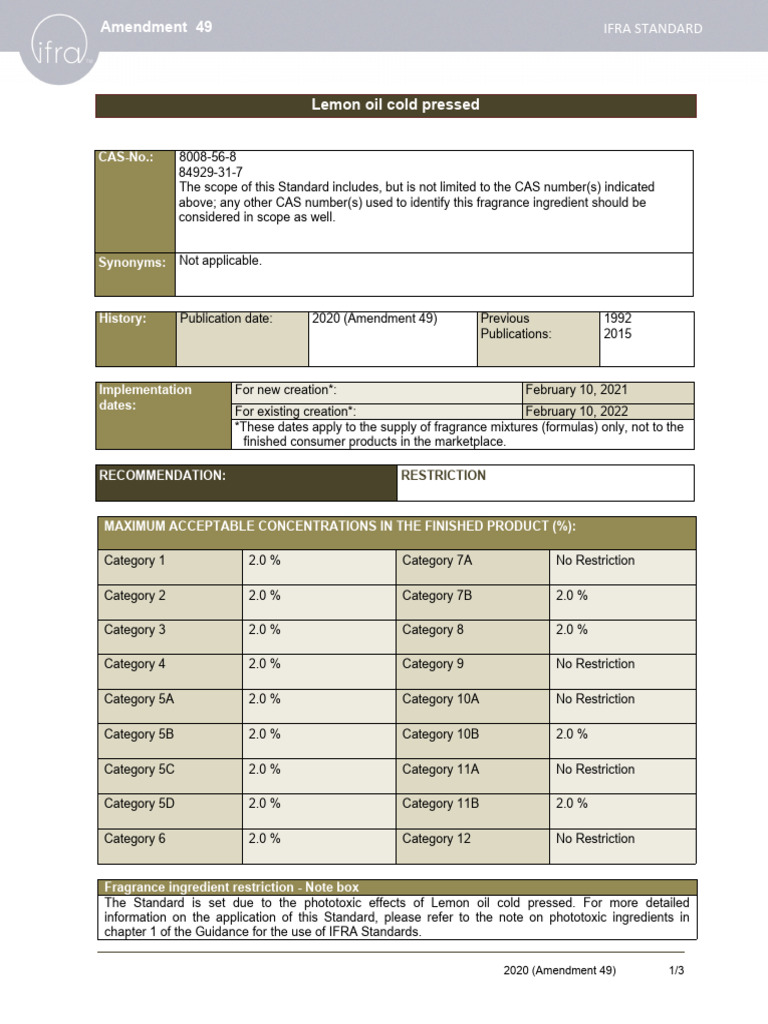 Ifra STD 092 | PDF | Essential Oil
