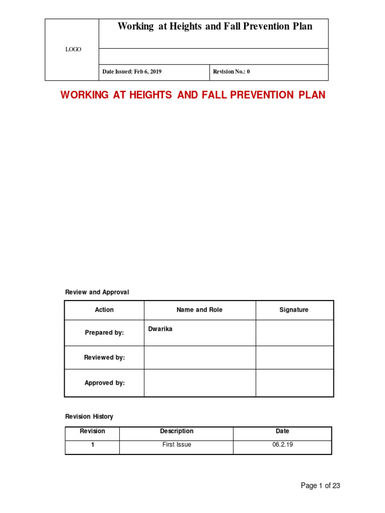 Working at Heights and Fall Prevention Plan | PDF | Scaffolding | Stairs