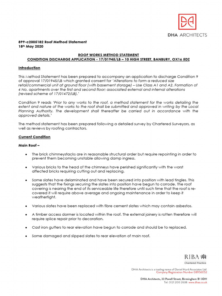 832-c2005182 Roof Method Statement | Download Free PDF | Roof | Chimney