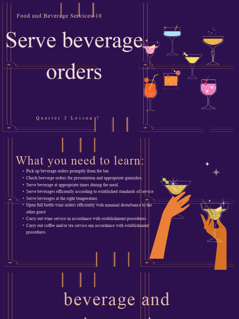 Lesson 7 Serve Beverage Orders | PDF | Drink | Alcoholic Drinks