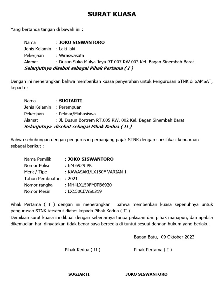 SURAT KUASA PERPANJANGAN STNK | PDF