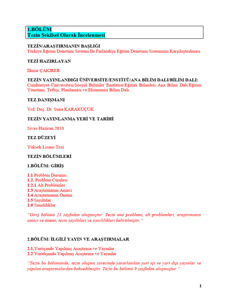 1 Tez Inceleme Formu | PDF
