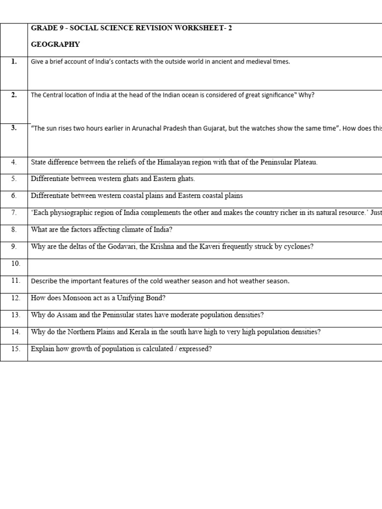 Revision Worksheet-Geography | PDF