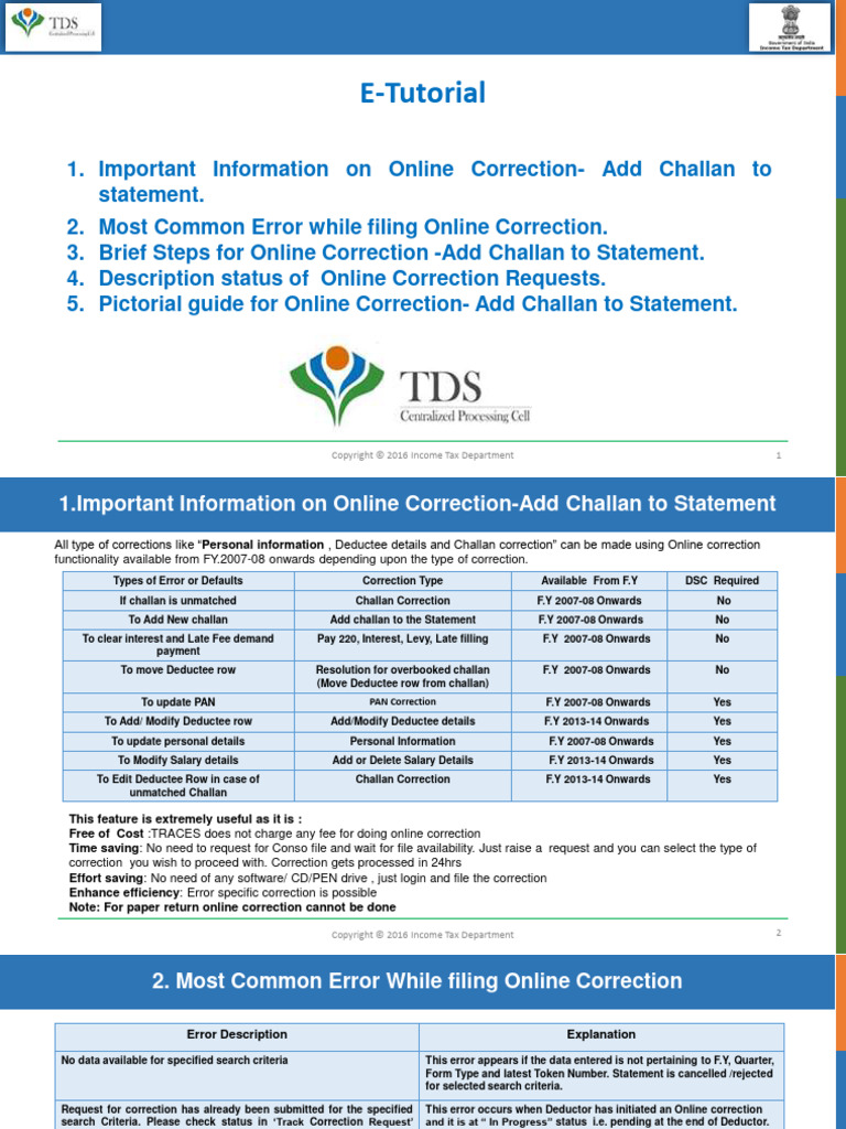 E-Tutorial - Online Correction-Add Challan To The Statement | PDF | Taxes | Icon (Computing)