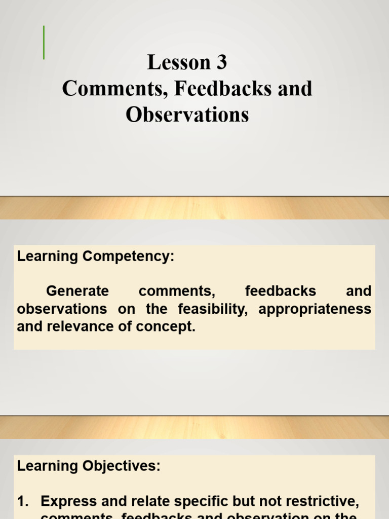 CA Lesson 3 Comments Feedbacks and Observations | PDF | Educational ...