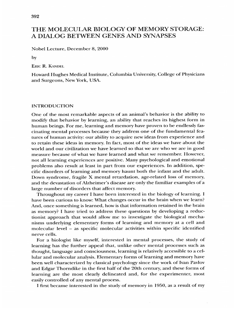 Kandel Lecture | PDF