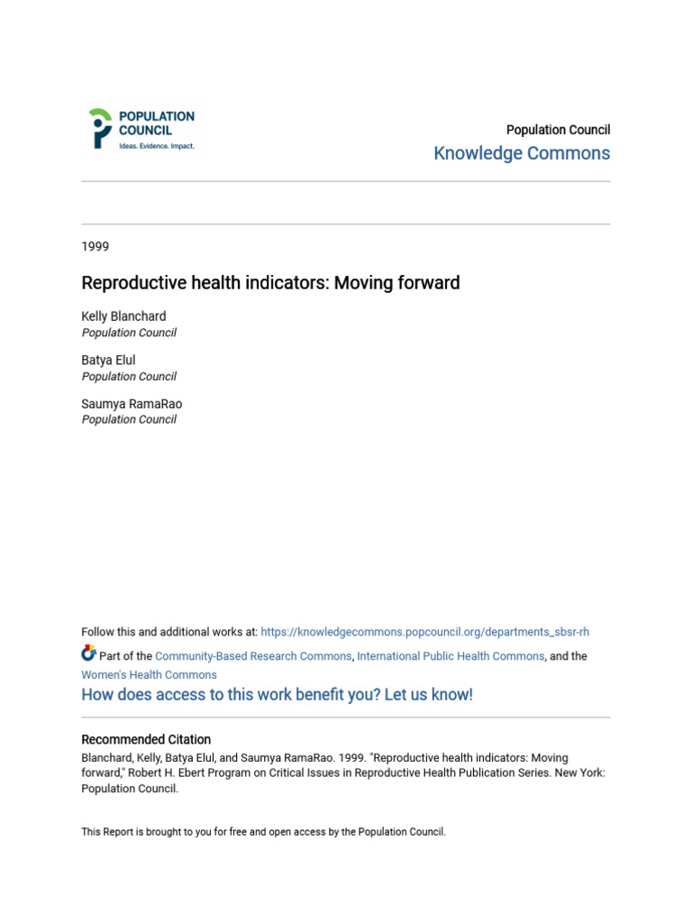 Reproductive Health Indicators - Moving Forward | PDF | Survey ...