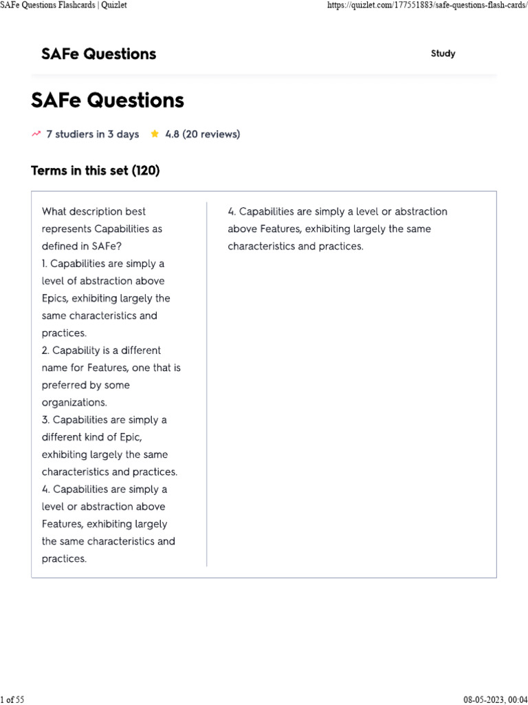 SAFe Flashcards on Quizlet | PDF | Learning Methods | Cyberspace