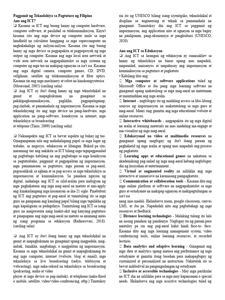 Paggamit NG Teknolohiya Sa Pagtuturo NG Filipino | PDF