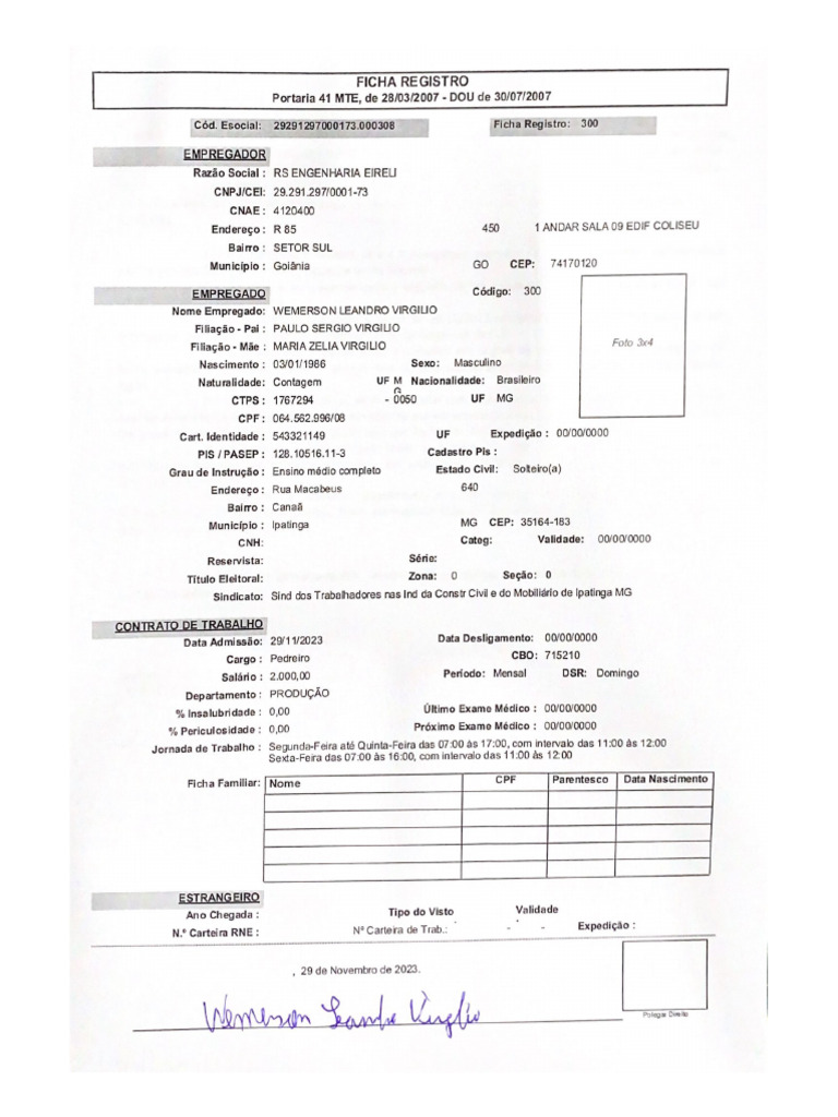 Ficha Registro | PDF