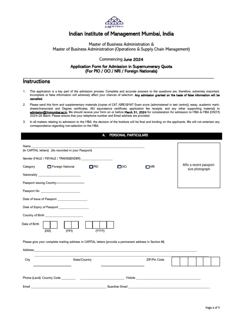 IIM Mumbai MBA Application Guidelines | PDF | Graduate Management ...