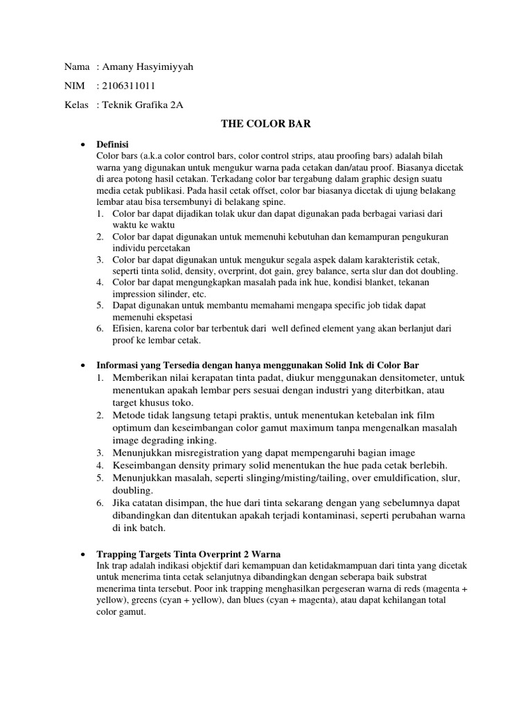 THE COLOR BAR - Amany Hasyimiyyah - GR 2A | PDF