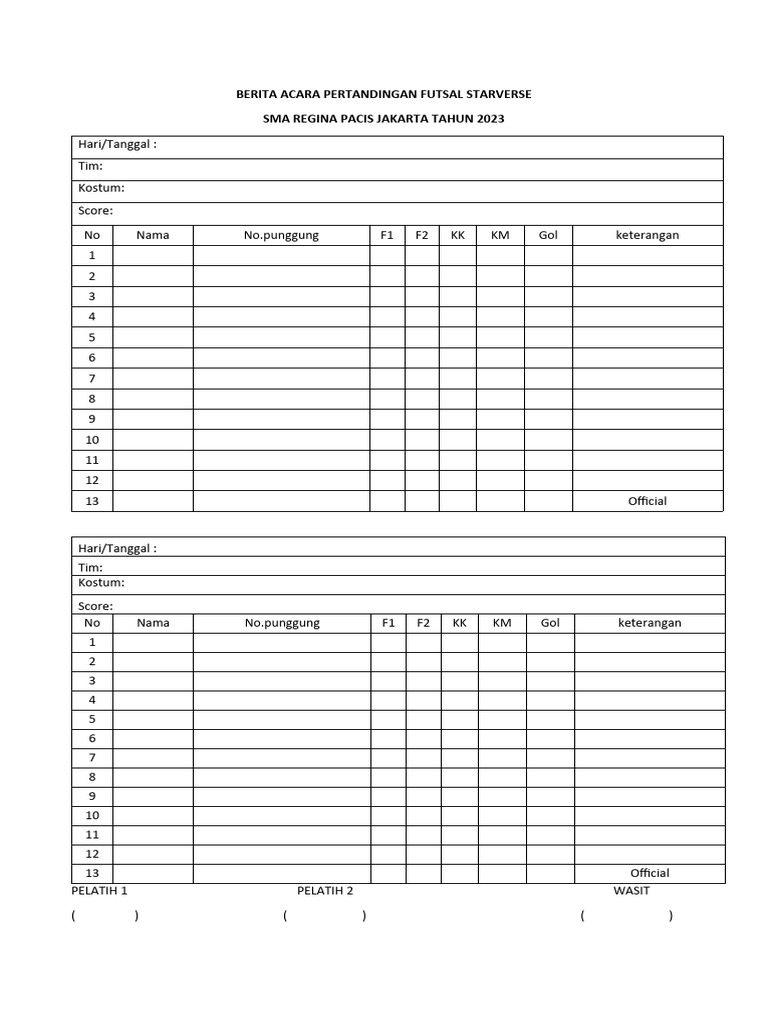 Score Sheet Futsal | PDF