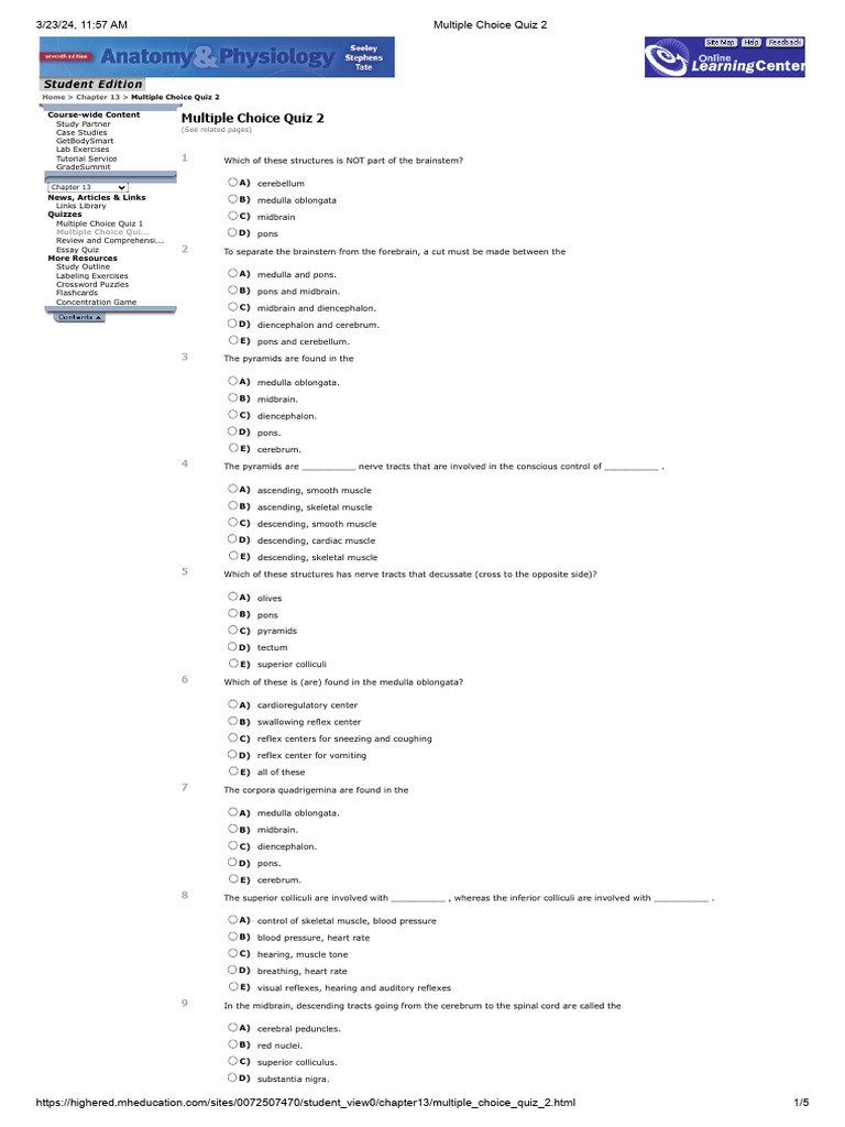 Neuroanatomy MCQ2 | PDF | Brainstem | Cerebrospinal Fluid