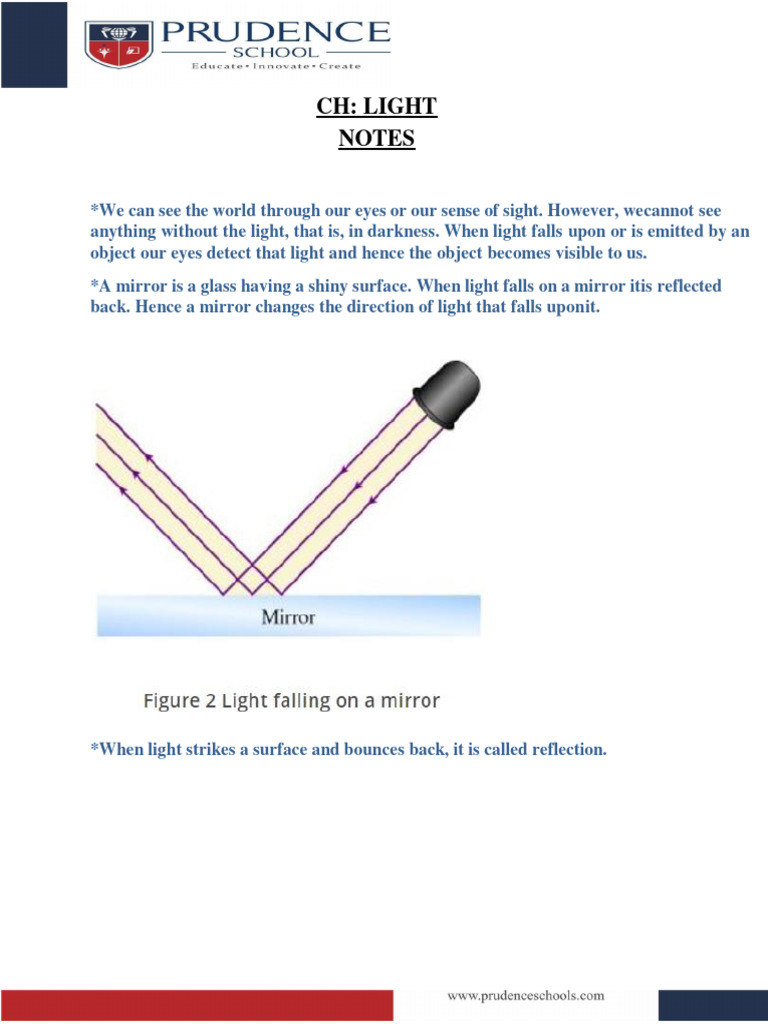 CH Light Notes | PDF | Eye | Reflection (Physics)