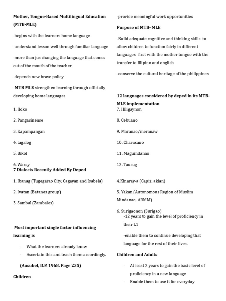 MTB Reviewer | PDF | Second Language | First Language