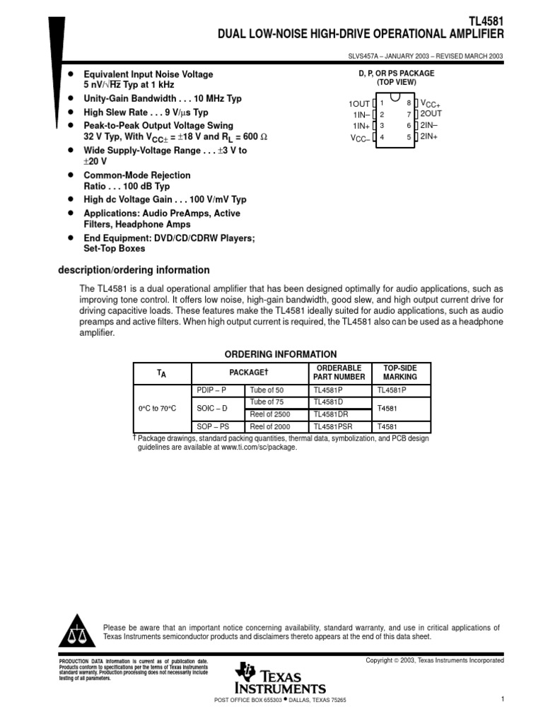 TL 4581 | PDF | Amplifier | Electrical Engineering