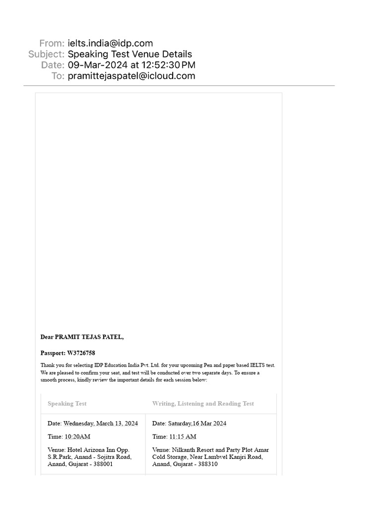 IELTS Test Confirmation and Details | PDF | International English ...