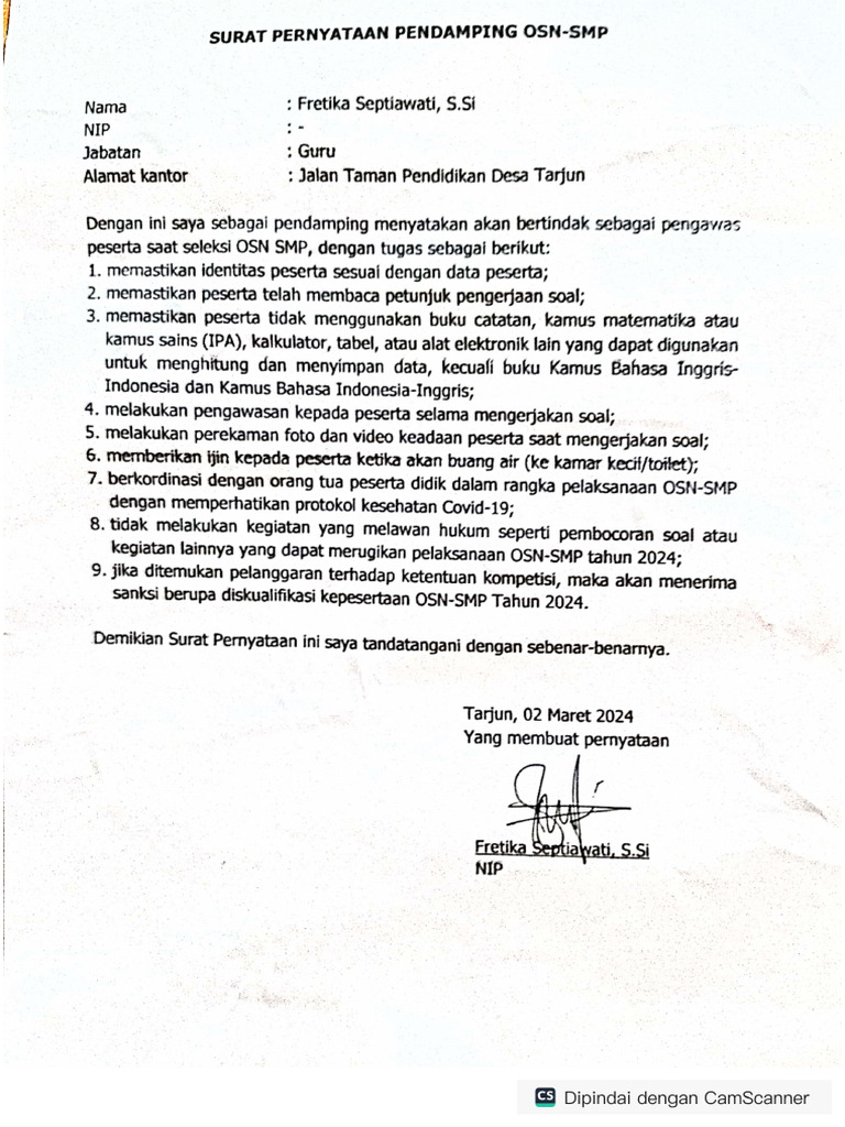 Surat Pernyataan Pendamping | PDF