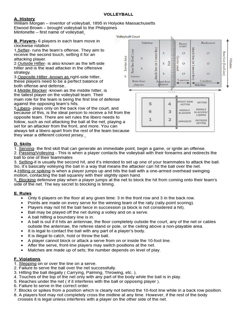 Volleyball Handout | PDF | Volleyball | Indoor Sports