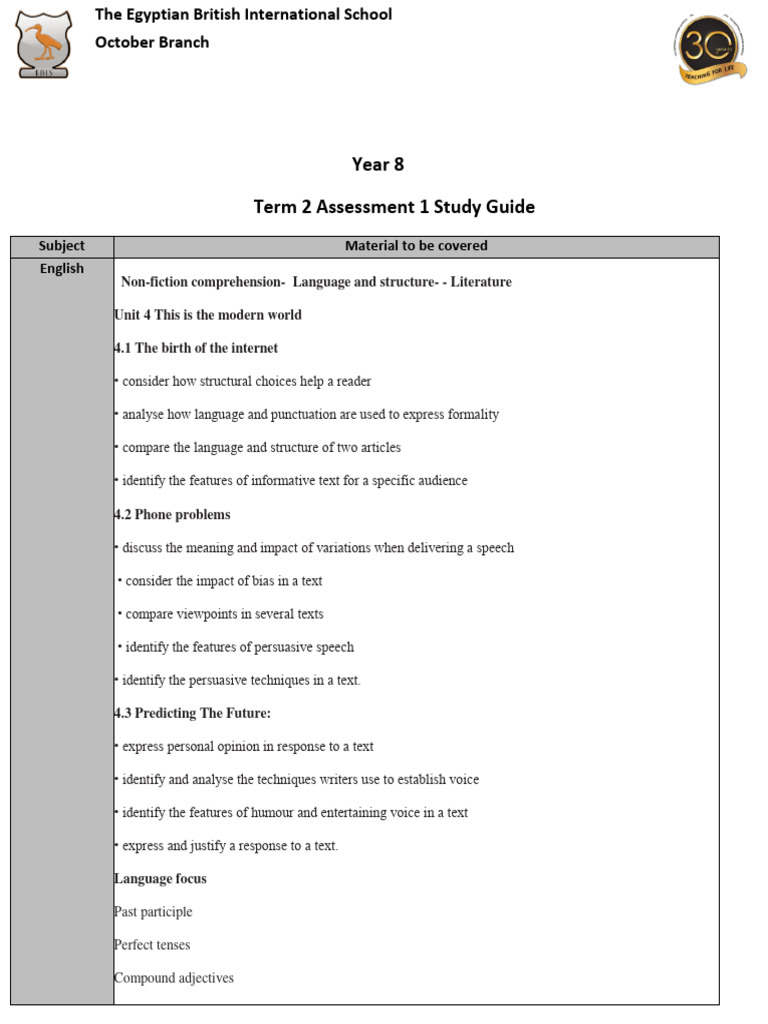 Year 8 Study Guide | PDF | Earth Sciences | Linguistics